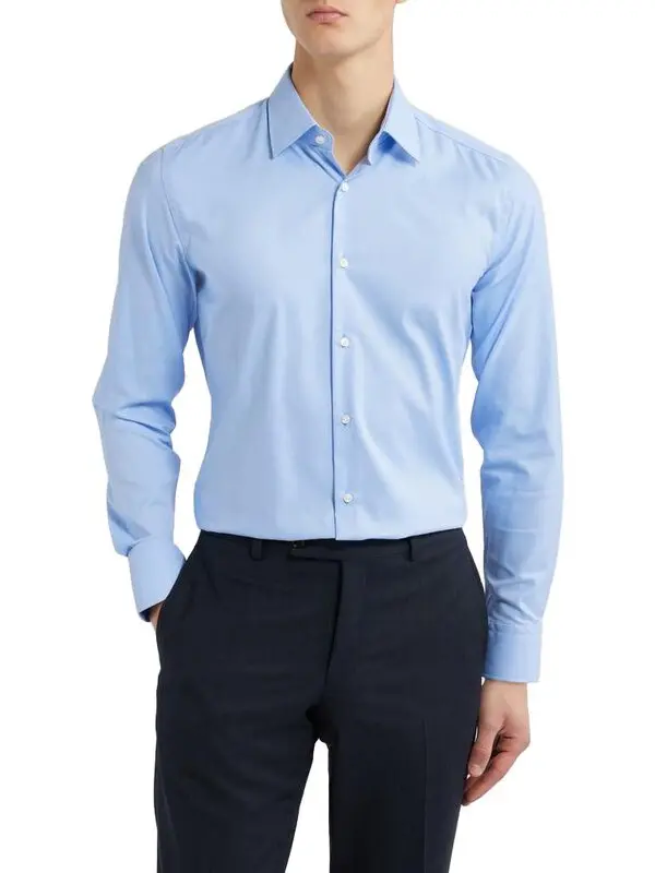 BOSS Hank Kent Performance Twill Dress Shirt - Light Blue