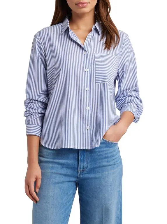 BEACHLUNCHLOUNGE Candy Stripe Cotton Blend Shirt - Blue Starling