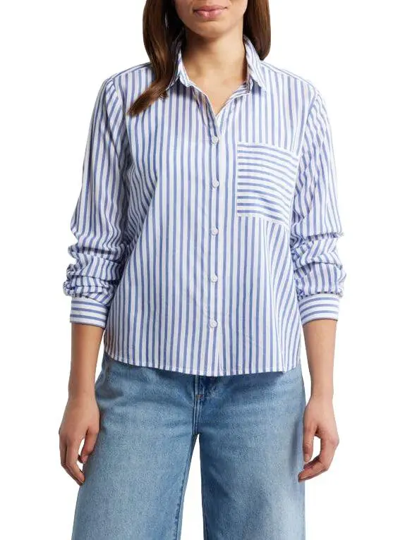 BEACHLUNCHLOUNGE Candy Stripe Cotton Blend Shirt - Cambridge Blue