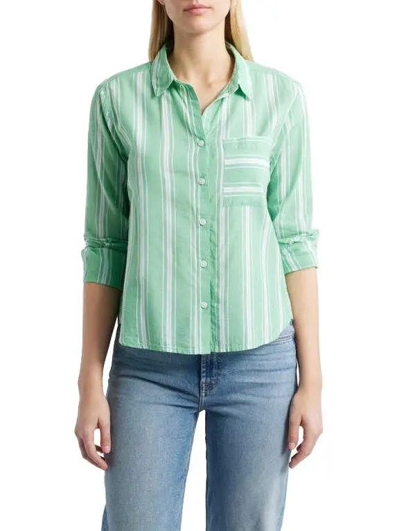 BEACHLUNCHLOUNGE Candy Stripe Cotton Blend Shirt - Lawn Green