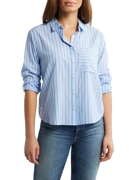 BEACHLUNCHLOUNGE Candy Stripe Cotton Blend Shirt - Magic Blue