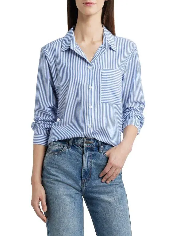 BEACHLUNCHLOUNGE Candy Stripe Cotton Blend Shirt - Maya Blue