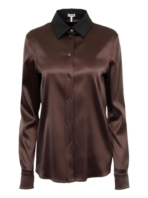Loewe Silk Long Sleeve Shirt - Brown