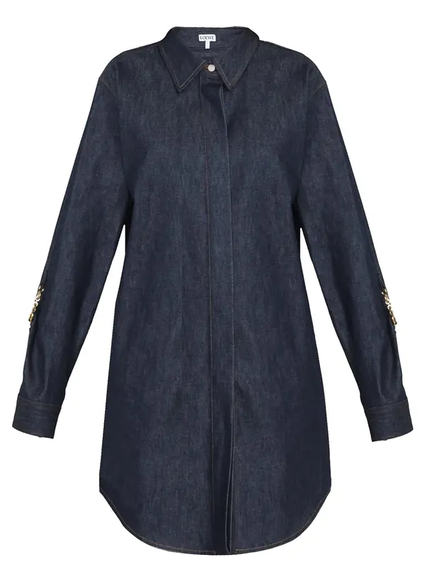 Loewe Denim Shirt Dress With Chain Detail - Blue