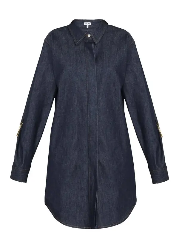 Loewe Denim Shirt Dress With Chain Detail - Blue