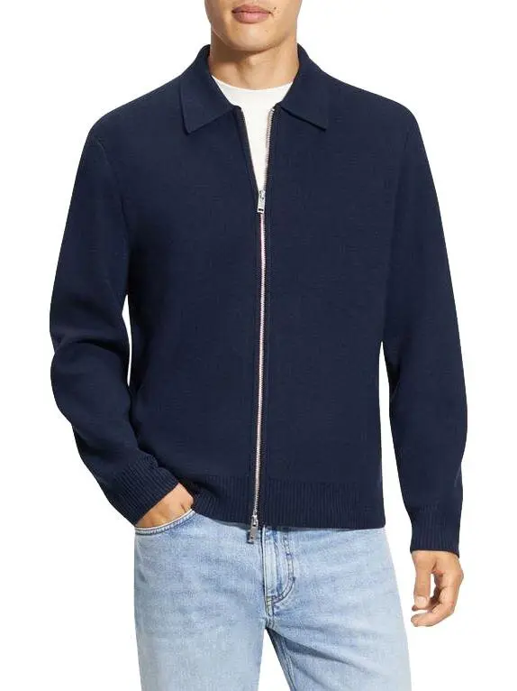 Theory Cameron Merino Wool Zip Cardigan - Baltic
