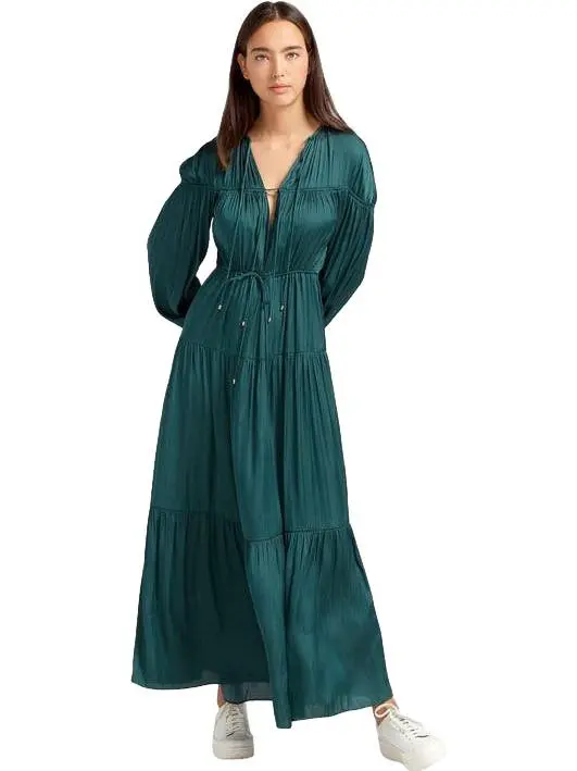 BELLE & BLOOM Window Seat Tiered Maxi Dress - Dark Green