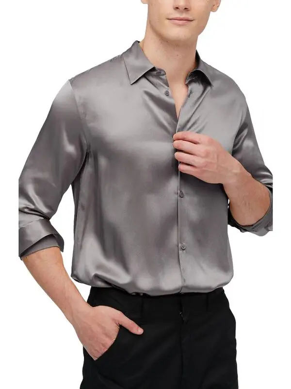 Lilysilk Mulberry Silk Basic Shirt - Dark Gray