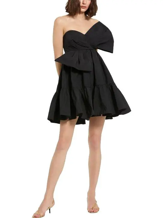 Mac Duggal Faille Strapless Bow Mini Dress - Black