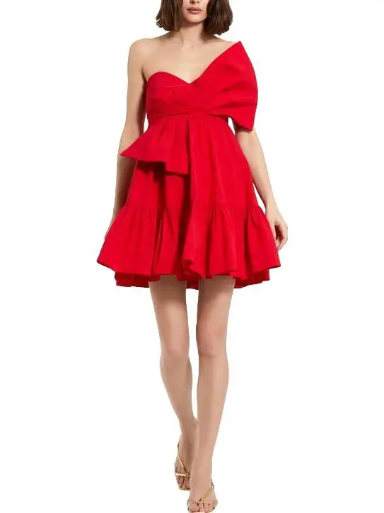 Mac Duggal Faille Strapless Bow Mini Dress - Cherry