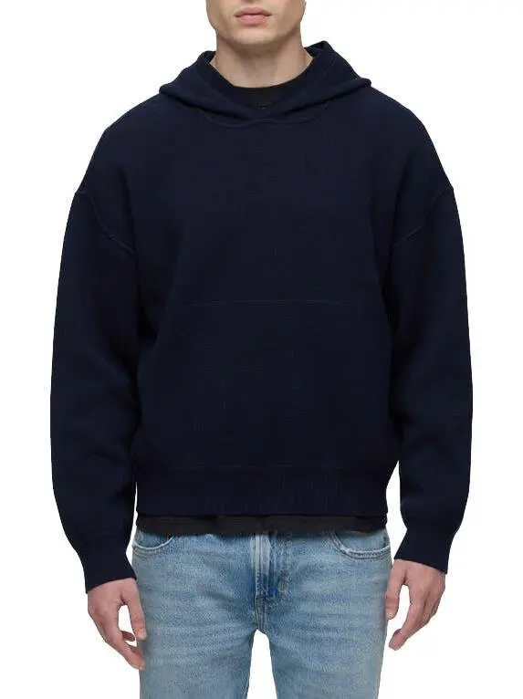 Hudson Jeans Cotton & Cashmere Double Knit Hoodie - Dark Navy