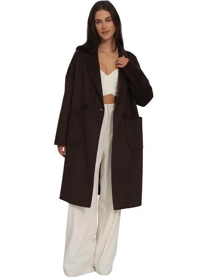 BELLE & BLOOM Double Breasted Wool Blend Coat - Chocolate