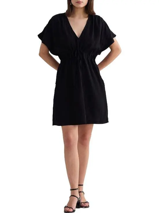 REISTOR Gathered V-neck Dress - Solid