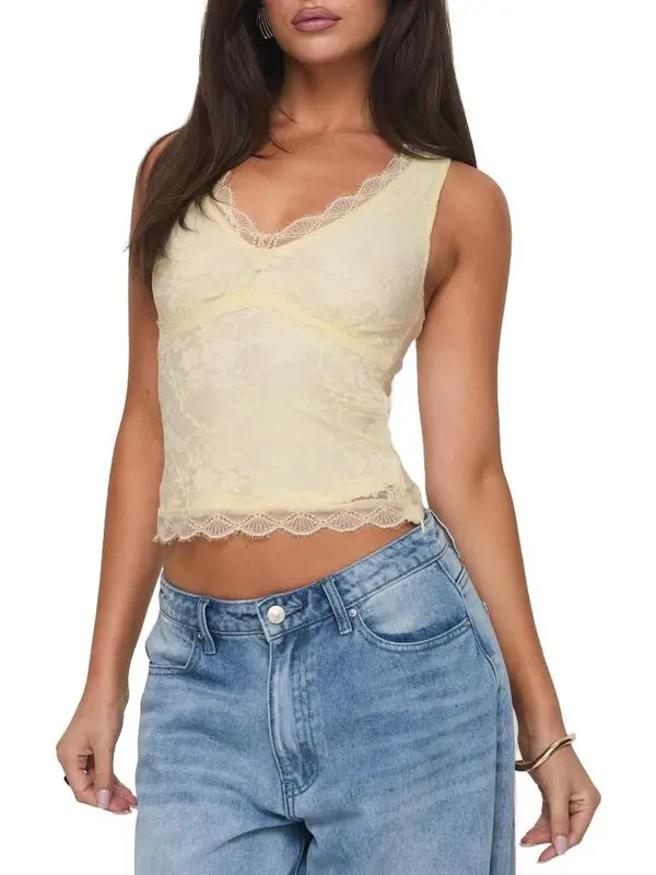 Princess Polly Lace Overlay Crop Tank - Yellow