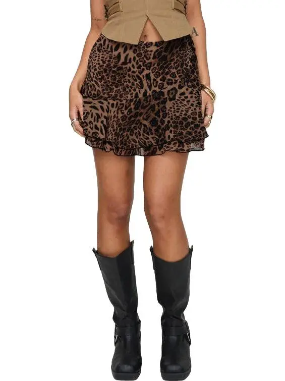 Princess Polly Leopard Print Mini Skirt - Brown