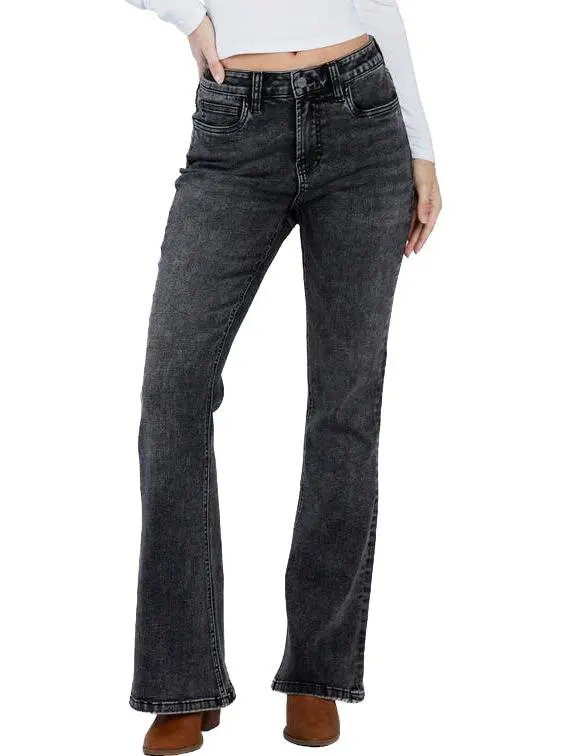 HINT OF BLU High-rise Flare Jeans - Faded Black