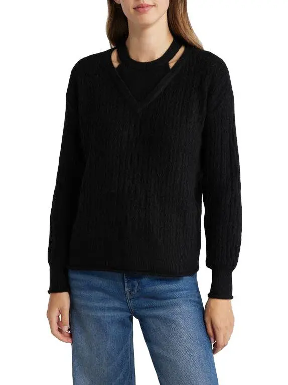 Wit & Wisdom V-neck Sweater With Bib - Black
