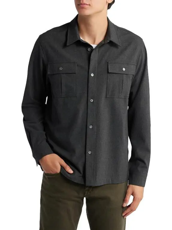 FRAME Classic Stretch Flannel Button-up Shirt - Grey Melange