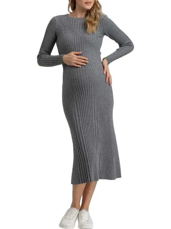 PIETRO BRUNELLI Long Sleeve Rib Midi Sweater Dress - Light/pastel Grey