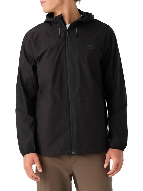 O'Neill Trvlr Hooded Water Repellent Windbreaker - Black