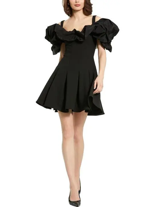 Mac Duggal Crepe Mini Dress With Faille Ruffle - Black