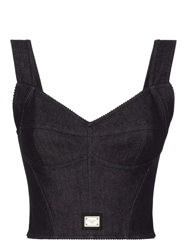 Dolce & Gabbana Logo-tag Denim Corset Top - Black