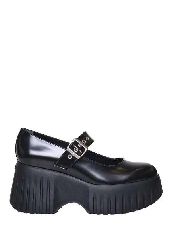 Hogan Mary Jane Brogues With Buckle Strap And Platform Sole - Black