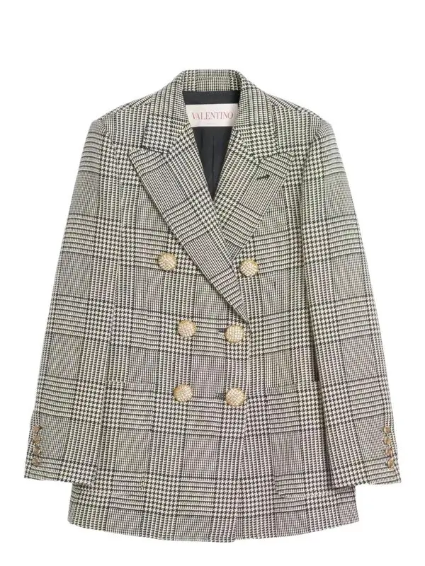 Valentino Garavani Houndstooth Virgin Wool Double-breasted Blazer - Black