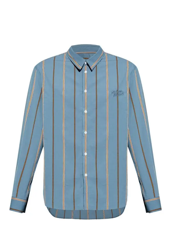 Maison Kitsuné Logo-embroidered Striped Shirt - Blue