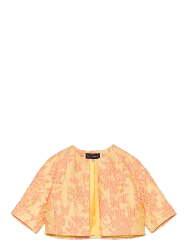 Talbot Runhof Floral-jacquard Cropped Jacket - Yellow