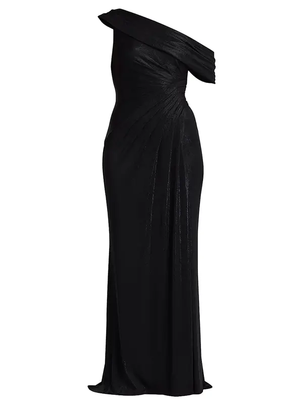 Tadashi Shoji Leary Draped One-shoulder Gown - Black