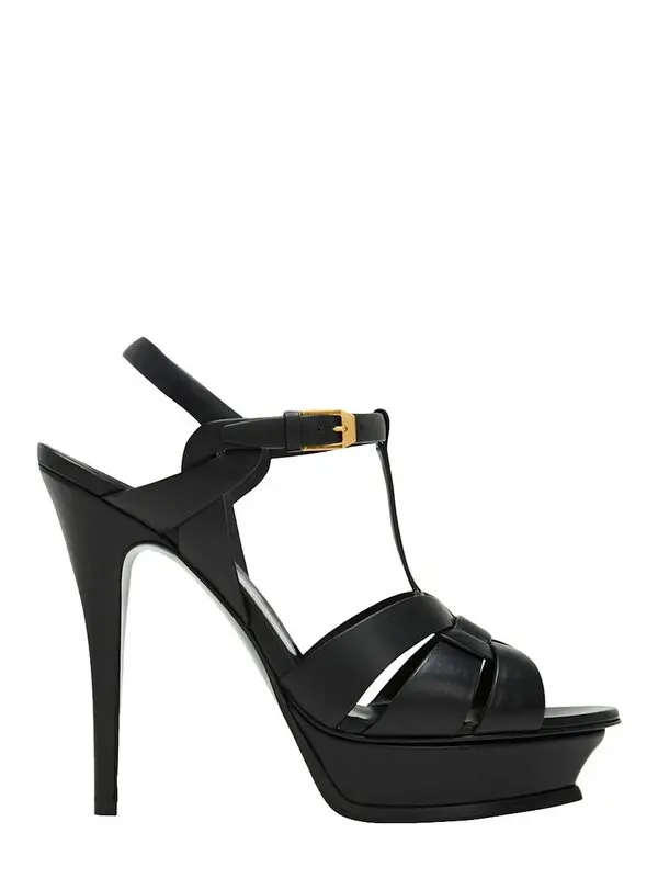 Saint Laurent Tribute Leather T-strap Platform Sandals - Black