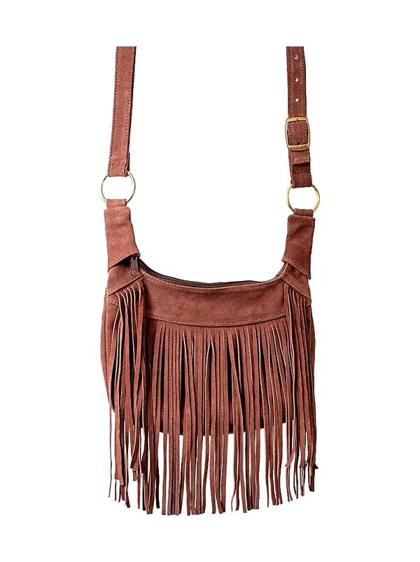 HIPPIESHOP Bohemian Suede Fringe Shoulder Bag - Brown
