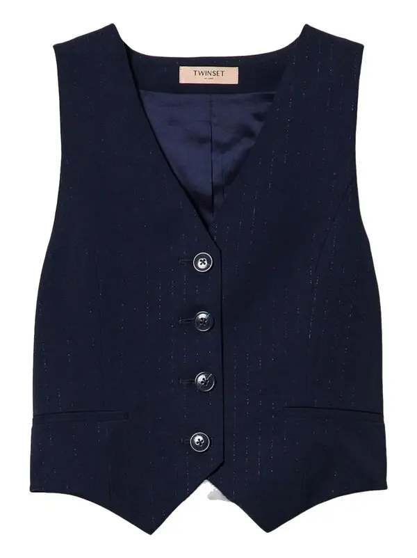 TWINSET Stretch Pinstripe Sleeveless Jacket - Blue