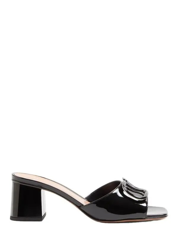Valentino Garavani Vlogo Signature Patent Leather Slide Sandal - Black