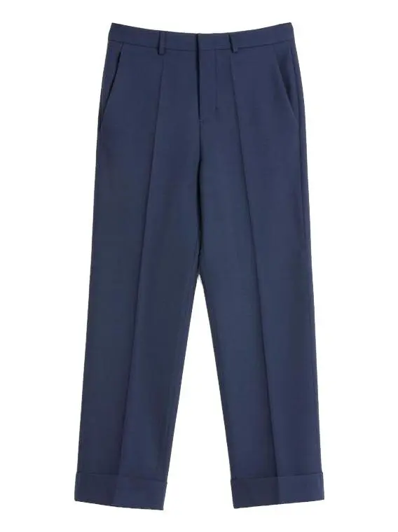 Valentino Garavani Gabardine Trousers With Cuffed Hem - Blue