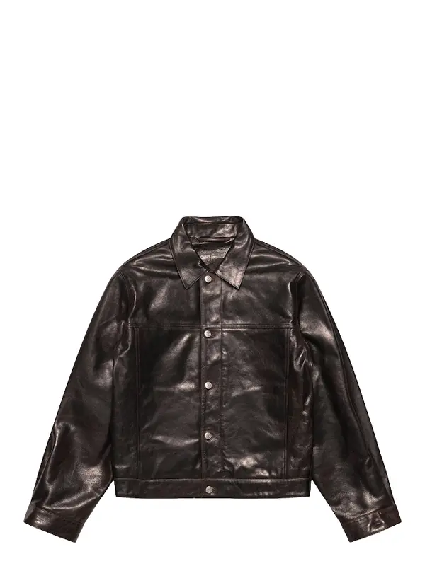 StÜssy Trucker Leather Jacket - Dark Brown