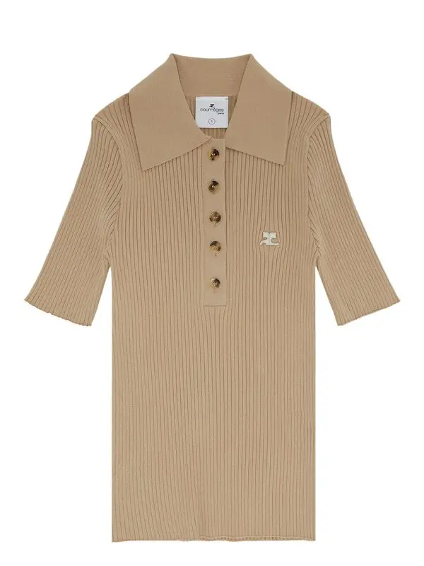 COURREGES Rib Knit Polo - Brown
