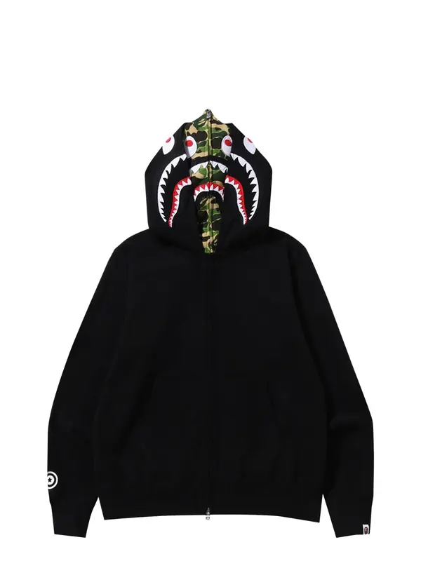 BAPE Abc Camo Shark Wide Fit Full Zip Double Hoodie - Black