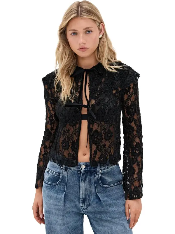 ALOHAS Velvet Lace Blouse With Tie Details - Black