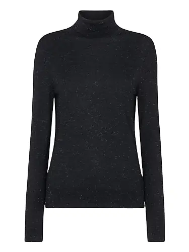 Whistles Annie Roll-neck Metallic-weave Woven Top - Black