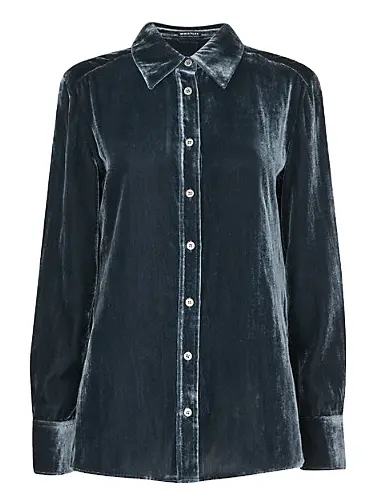 Whistles Lara Long-sleeve Velvet Shirt - Dark Green
