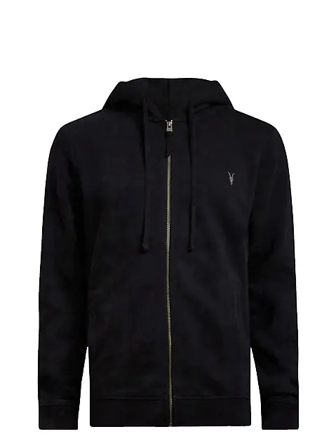 ALLSAINTS Raven Logo-embroidered Zip-up Cotton Hoody - Black