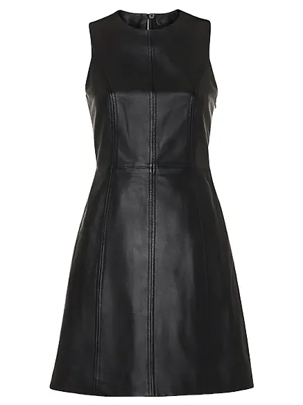 Whistles Sleeveless Leather Mini Dress - Black
