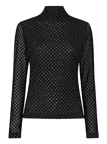 Whistles Checked Flocked Mesh Top - Black