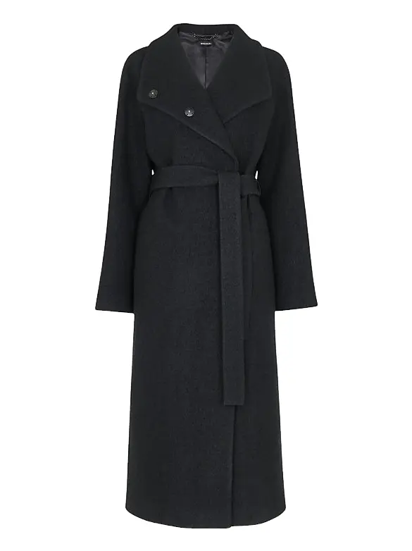 Whistles Morgan Funnel-neck Wool Coat - Black