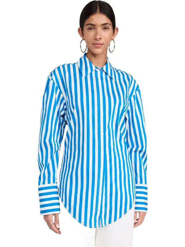 SIMONMILLER Loch Striped Poplin Top - Blue Stripe