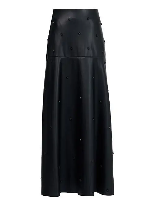 LEEM A-line Studded Faux-leather Maxi Skirt - Black