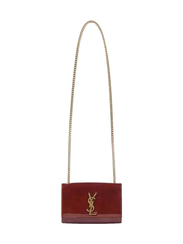 Saint Laurent Kate Patent Leather Wallet On Chain - Burgundy