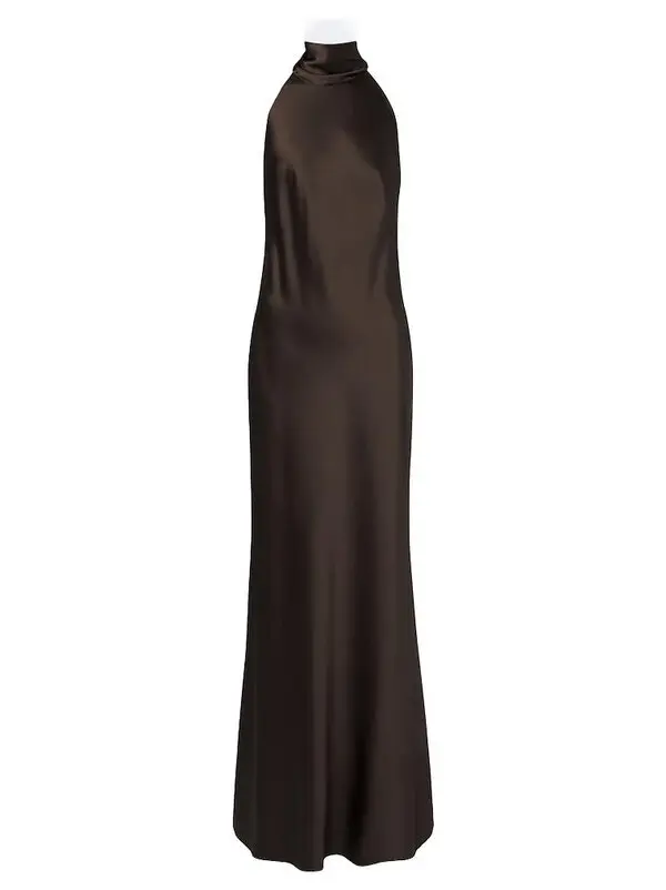 Ralph Lauren Chilton Halterneck Satin Gown - Brown